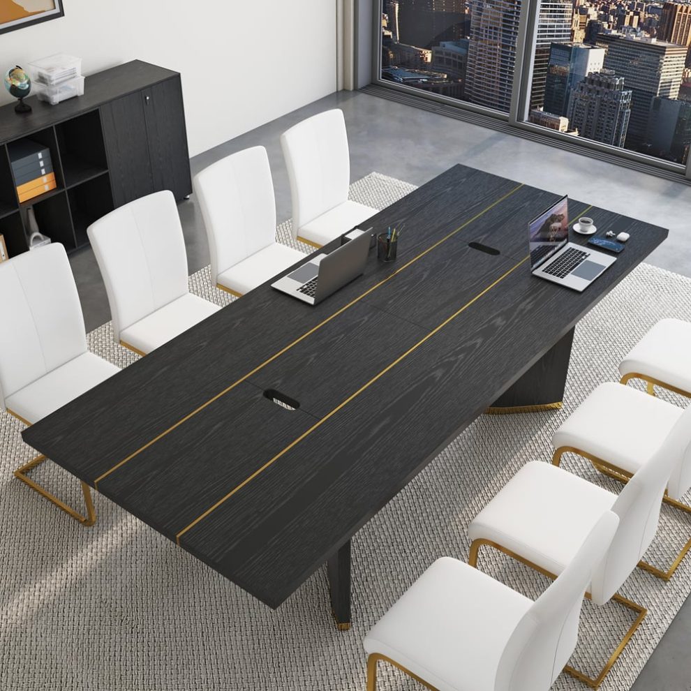 94.5" Modern Black Long Meeting Conference Table Rectangle Table Cable Management - HERNESTS ...